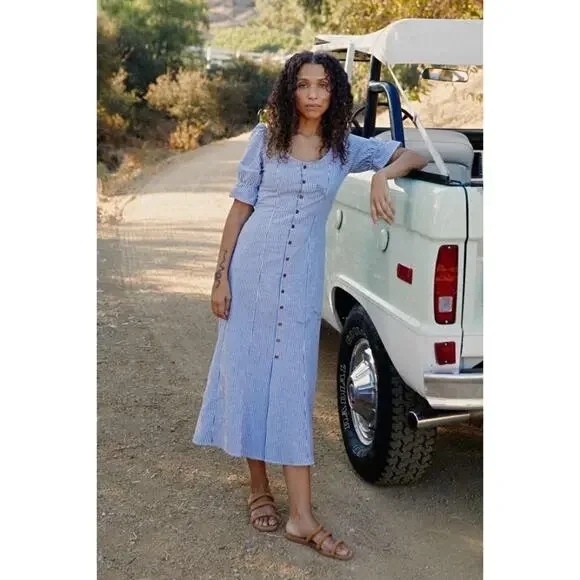 Christy Dawn | Dresses | Nwt Christy Dawn Blue Puff Sleeve Buttoned ...